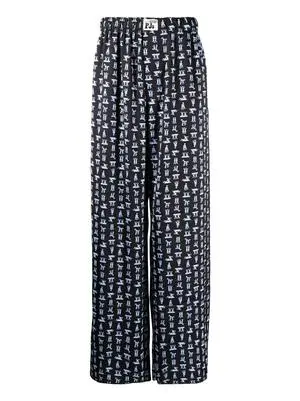 Natasha Zinko Yoga Bunny-print Wide-leg Trousers - Black
