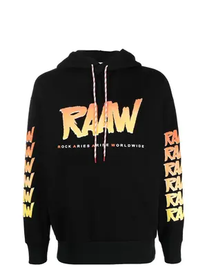 Aries Logo Print Hoodie - Black
