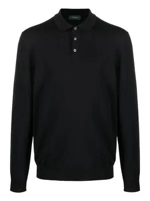 ZANONE Virgin Wool Blend Polo Shirt - Black