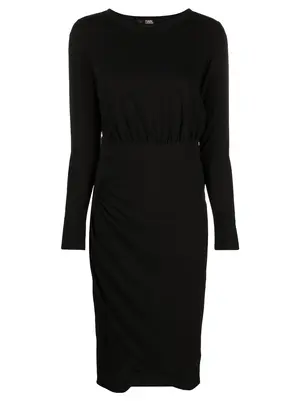 Karl Lagerfeld Logo-embroidered Long-sleeve Jersey Dress - Black