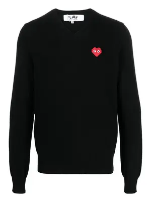 Play Comme Des Garcon V-neck Wool Jumper - Black