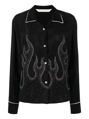 Palm Angels Flame-embroidered Shirt - Black