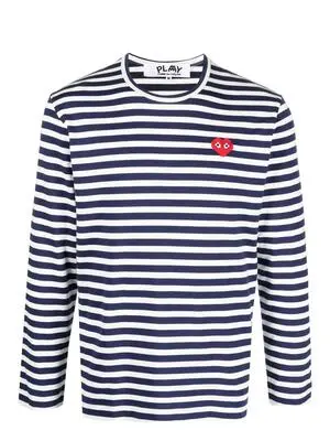 Play Comme Des Garcon Stripe-pattern Cotton T-shirt - Blue