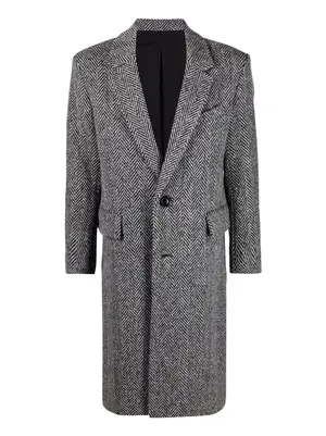 Ami Chevron-pattern Single-breasted Coat - Grey