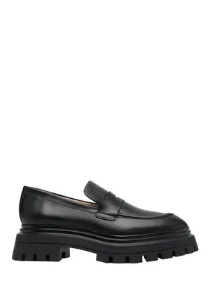 STUART WEITZMAN Stuart Weitzman Almond-Toe Leather Loafers Black