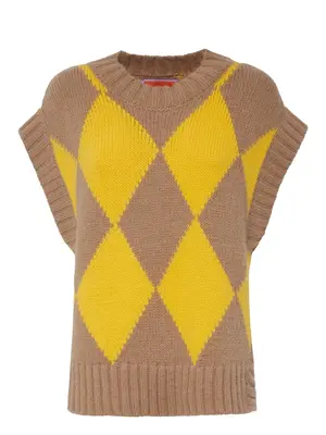 La DoubleJ Argyle-check Knit Vest - Yellow