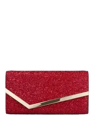 JIMMY CHOO Emmie Coarse Glitter Fabric Clutch Bag Ruby Red
