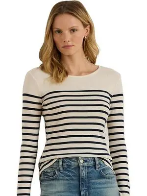 Ralph Lauren Striped Cotton Long-Sleeve Tee Mascarpone Cream/navy