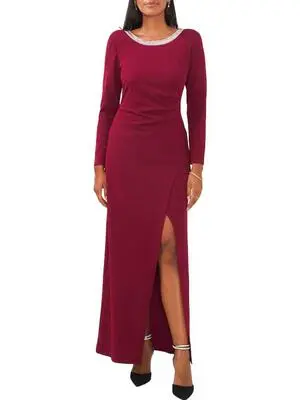 Chaus Chaus Crystal Detail Long Sleeve Gown Majestic Wine