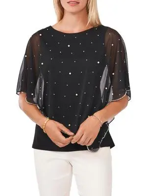 Chaus Beaded Overlay Jersey Top - Black