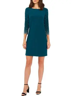 Chaus Beaded Sleeve Sheath Dress - Neo Emerald