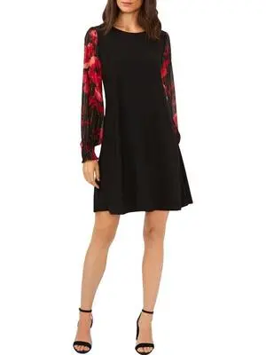 Chaus Mixed Media Floral Mini Sheath Dress - Black/wine/pink