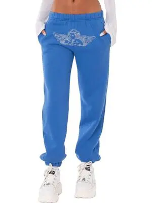 EDIKTED Angie Rhinestone Sweatpants - Blue