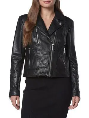 Andrew Marc Carnegie Lambskin Moto Jacket - Black