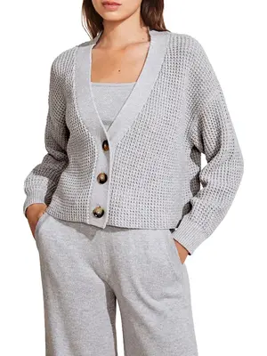 Eberjey Eberjey Waffle Knit Crop Cardigan Heather Grey