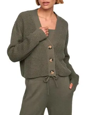 Eberjey Eberjey Waffle Knit Crop Cardigan Smokey Olive