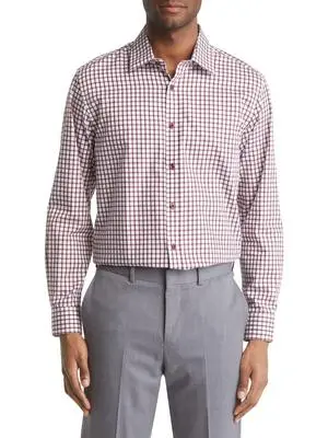 DANIEL HECHTER Trim Fit Windowpane Check Cotton Dress Shirt - Burgundy
