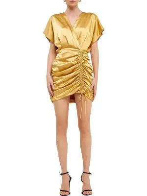 Endless Rose Ruched Satin Minidress - Gold