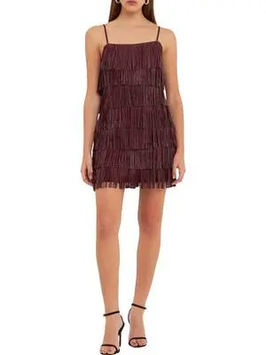 Endless Rose Endless Rose Beaded Fringe Mini Dress Wine