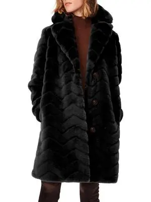 Bernardo Faux Fur Chevron Coat - Black