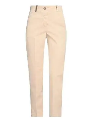 Peserico Tapered Twill Pants With Leather Trim Beige