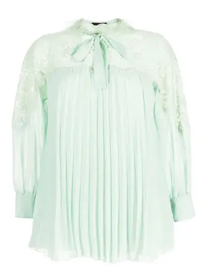 Shiatzy Chen Pleated Lace-collared Blouse - Green