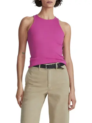 Rag & Bone The Essential Rib Organic Pima Cotton Blend Tank Fuchsia