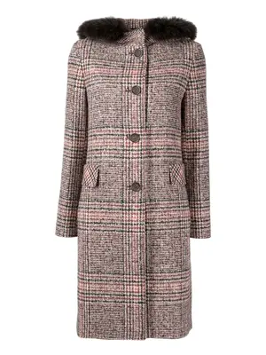 Cinzia Rocca Plaid-check Print Hooded Coat - Brown