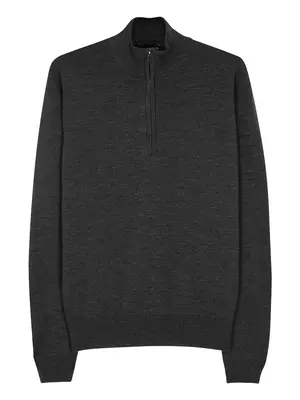 John Smedley Wyvern Half-zip Merino Wool Jumper - Charcoal