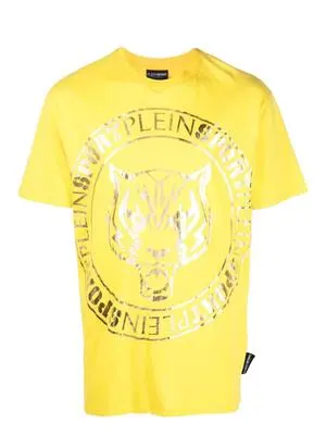 PLEIN SPORT Tiger-head Logo-print T-shirt - Yellow