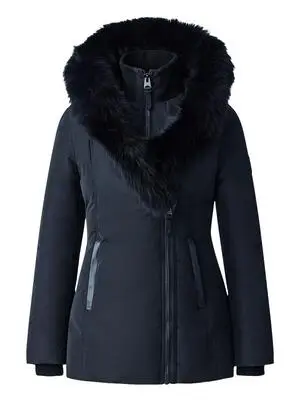 Mackage Adali-bx Down Coat With Blue Fox Fur Collar - Black