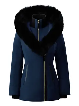 Mackage Adali-bx Down Coat With Blue Fox Fur Collar - Navy-gold