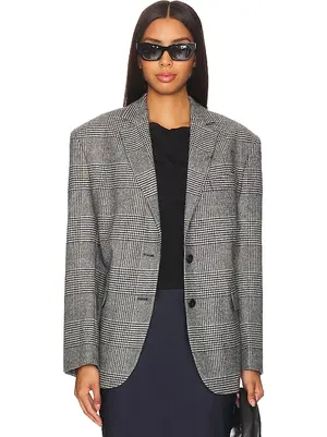 ANINE BING Quinn Blazer Black & Grey Plaid