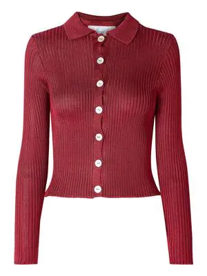 Calle Del Mar Cropped Ribbed-knit Cardigan - Burgundy