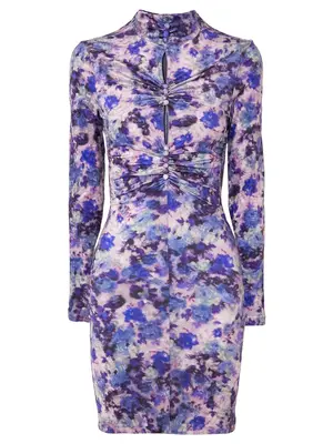 Isabel Marant Cutout Ruched Floral Print Mini Dress - Purple