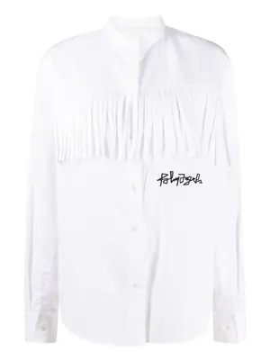 Palm Angels Logo Embroidered Fringed Shirt - White