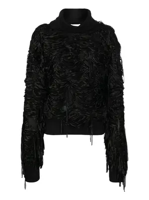 QUIRA Fringed Long-sleeve Jumper - Black