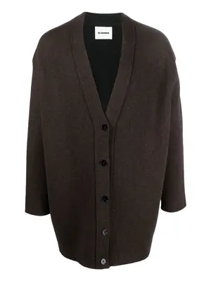 JIL SANDER Oversize V-neck Cardigan - Brown