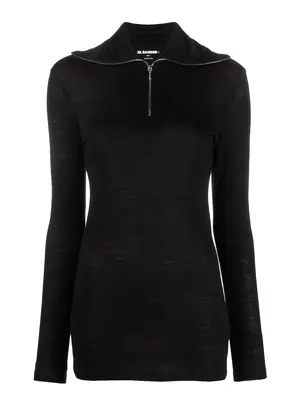 JIL SANDER Logo-print Roll-neck Knitted Top - Black