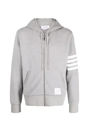 Thom Browne Logo-patch Zip-up Hoodie - Grey