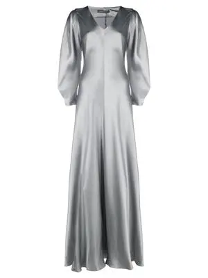 Alberta Ferretti Satin Long-sleeve Gown - Grey