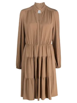 Eleventy Tiered Long-sleeved Dress - Brown