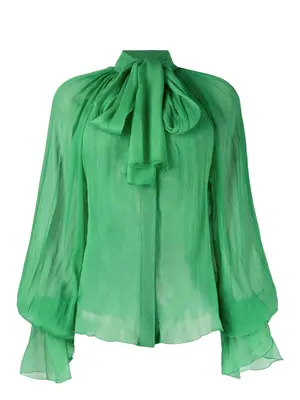 ATU BODY COUTURE Pussy-bow Silk Blouse - Green