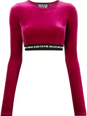 VERSACE Versace Jeans Couture Logo-waistband Cropped Velvet Top