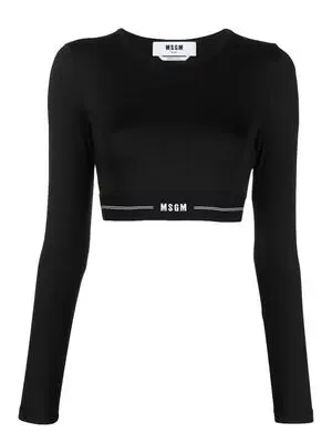 MSGM Logo Underband Cropped Top - Black