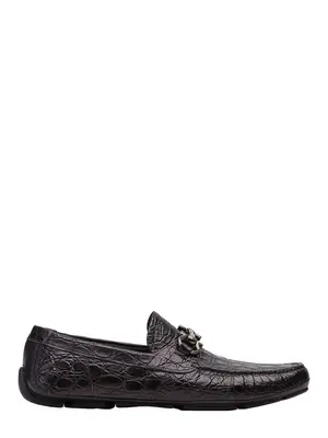FERRAGAMO Crocodile-effect Leather Loafers - Black