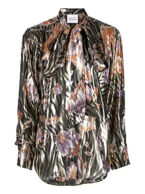 HAYLEY MENZIES Lurex Jacquard Pussy-bow Shirt - Multicolour
