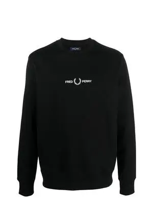 Fred Perry Logo-embroidered Crew-neck Sweatshirt - Black