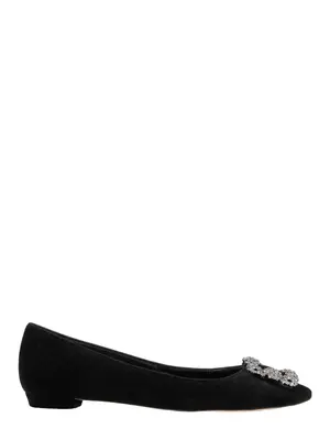 Manolo Blahnik Hangisiflat Velvet Flats - Black
