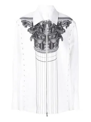 DION LEE Column-print Hook-and-eye Shirt Jacket - White